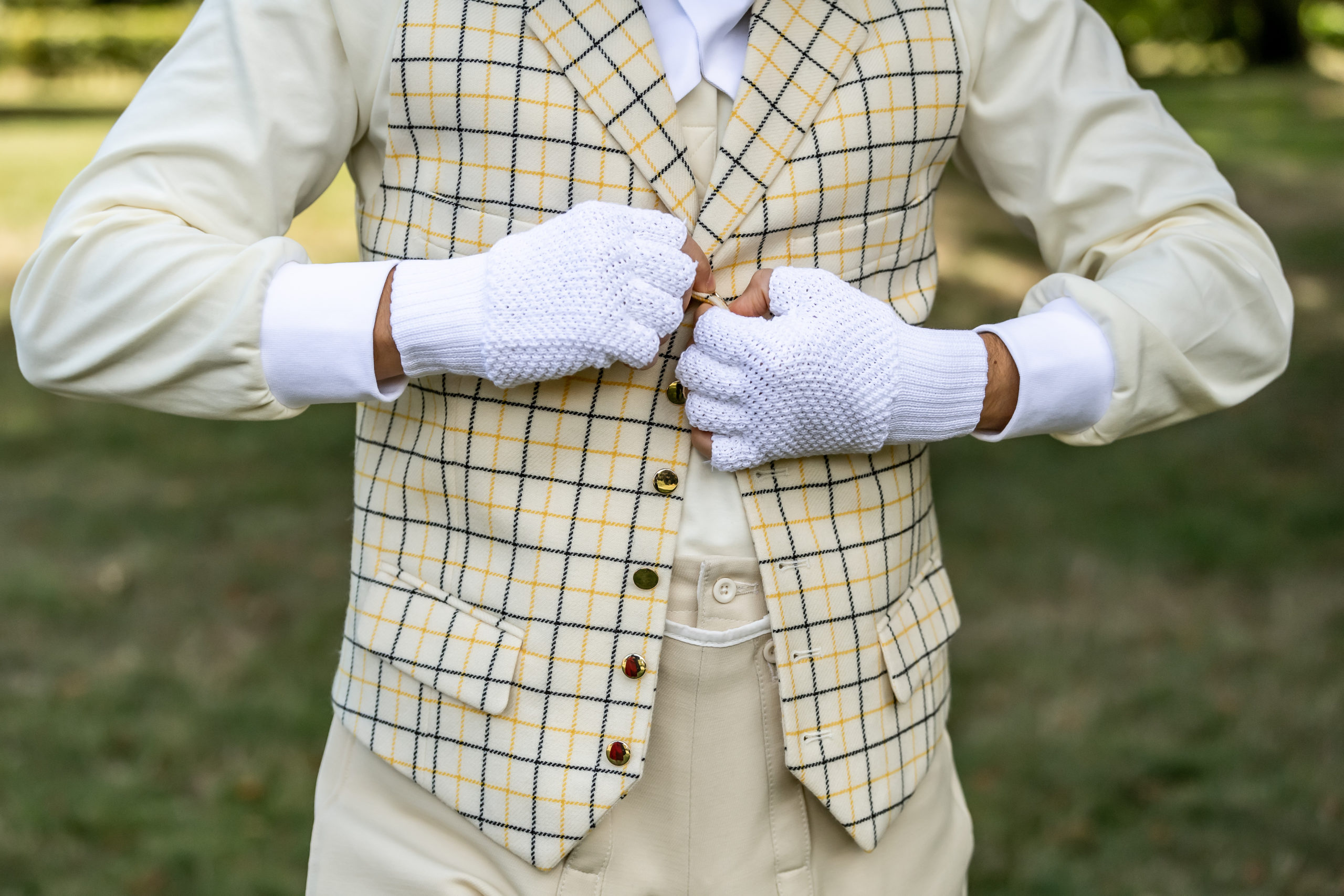 Mens Waistcoat - Black/Gold Tattersall - Lapels - The Hunting Stock Market