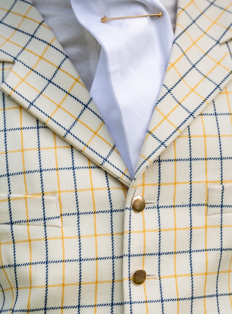 Mens Waistcoat - Blue/Gold Tattersall - Lapels - The Hunting Stock Market